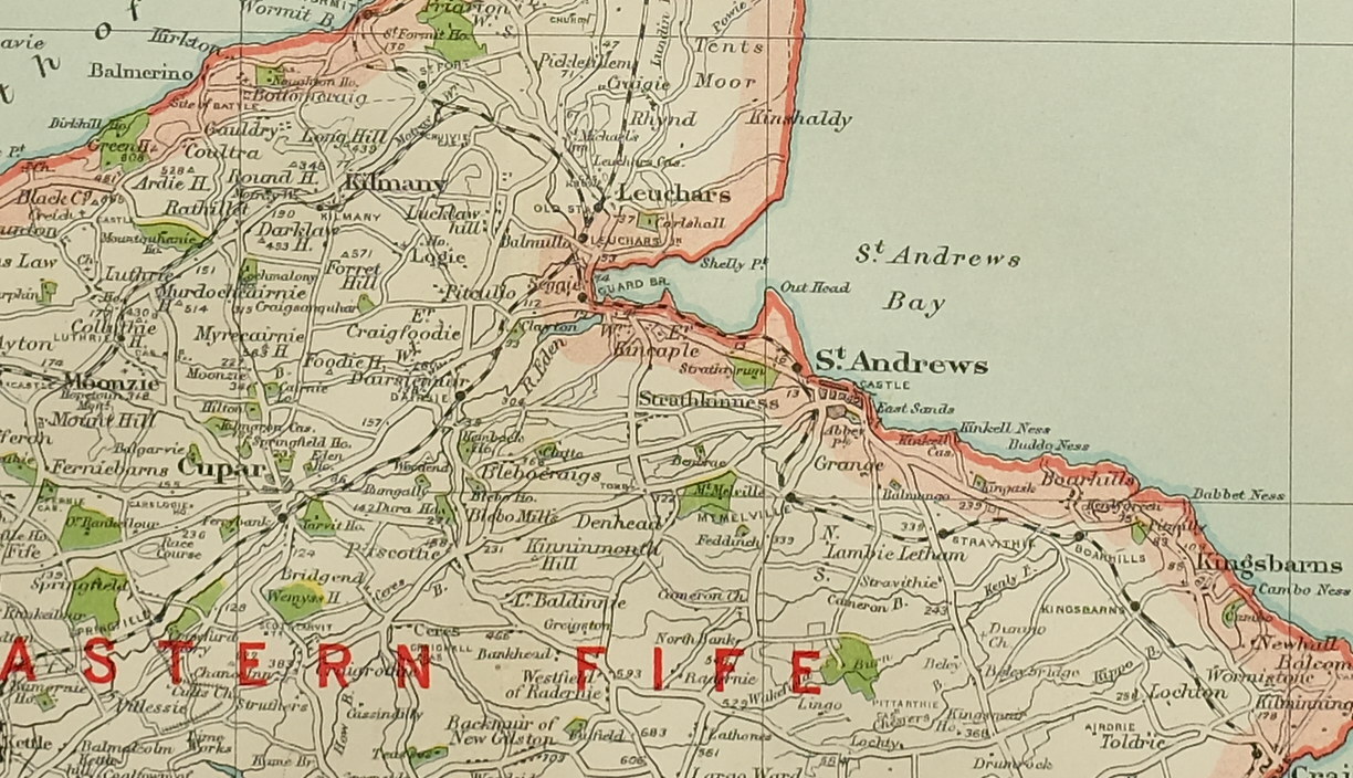 1927 MAP EASTERN SCOTLAND FIFE FORFAR PERTH DUNDEE NEWPORT TAYPORT ...