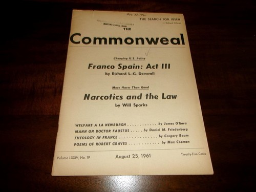 1961 THE COMMONWEAL MAGAZINE PUBLIC AFFAIRS LITERAT, FRANCO SPAIN ...