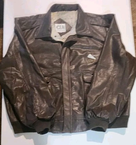 Vtg CIA Brown Leather Map Lined Bomber Flight Jacket Men’s Size 2XL ...
