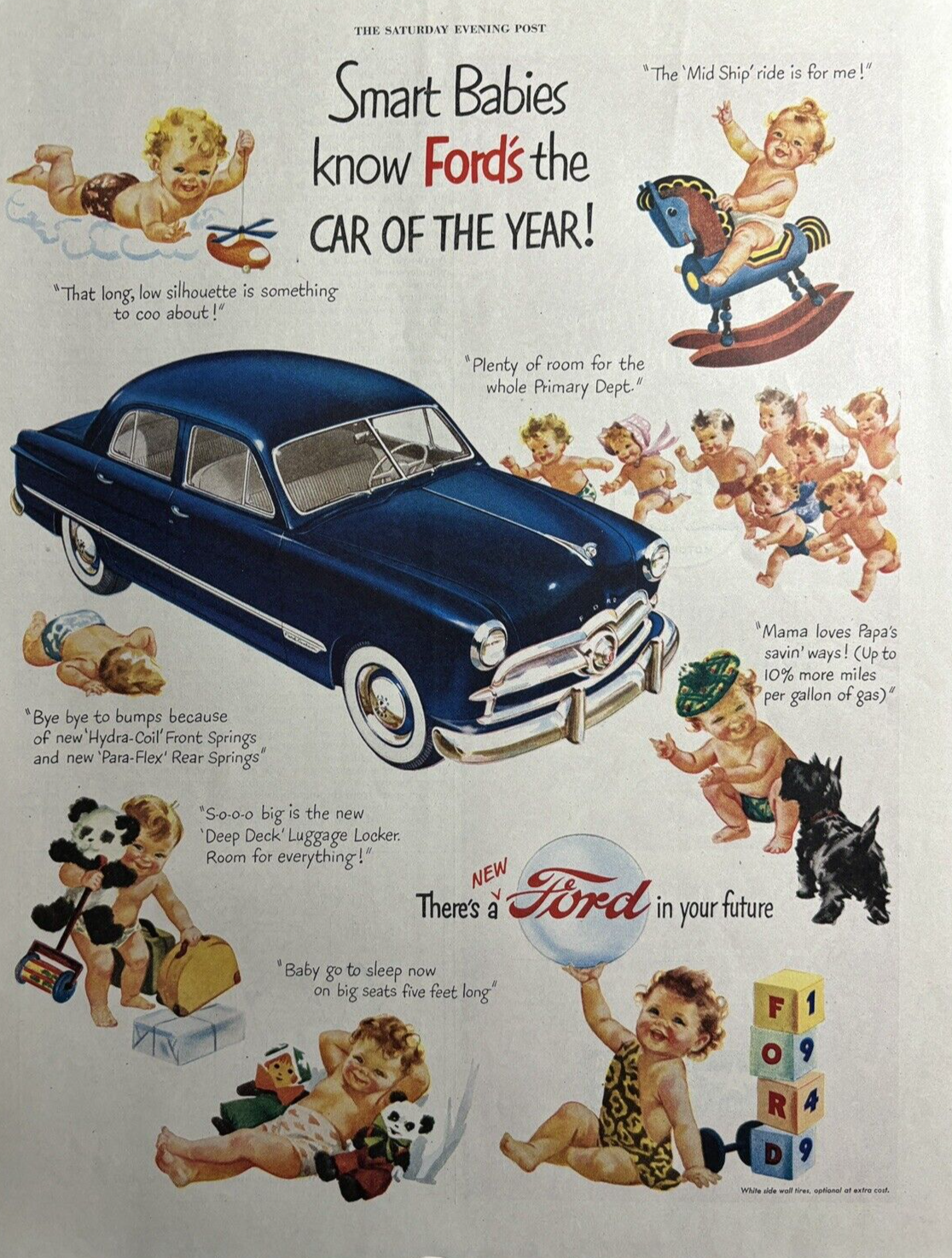 1948 Ford Automobile Car Year Smart Babies Future Blue Side Wall VTG ...