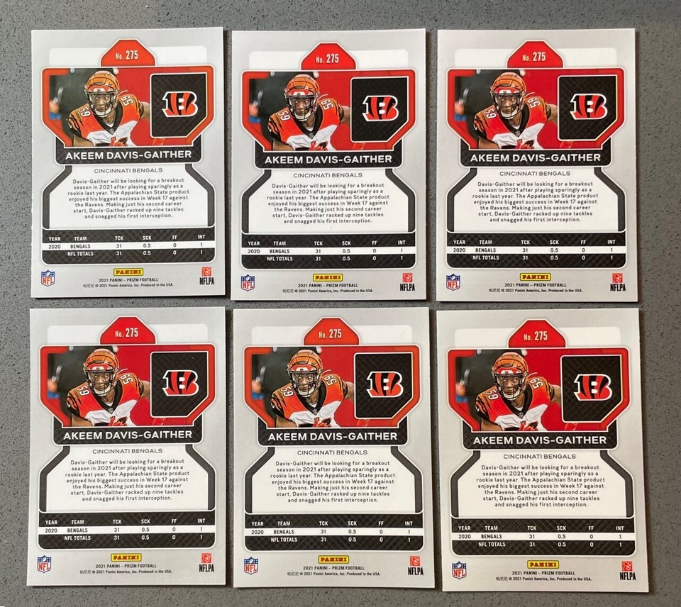 6x Lot 2021 Panini Prizm Football NFL #275 Akeem Davis-Gaither Base ...