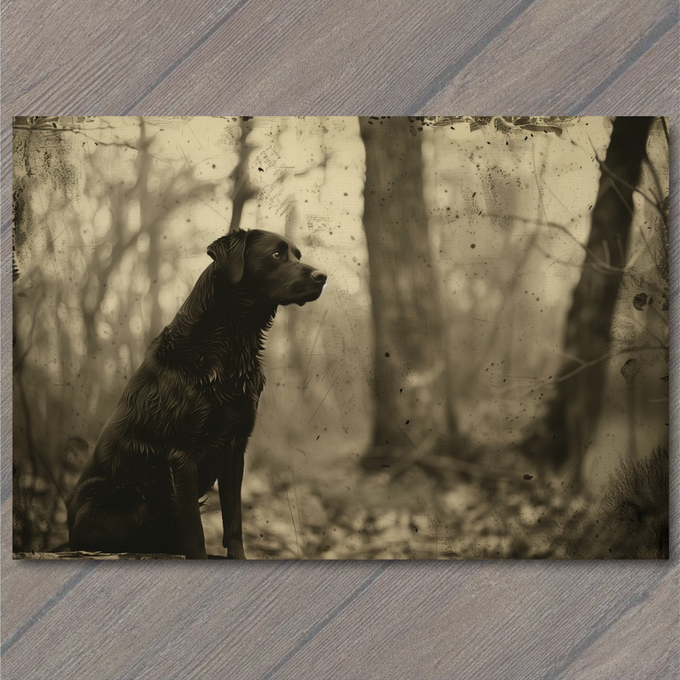 4x6" Dog in Woods Alone Hunting Dark Black Weird Strange Unusual Creepy ...