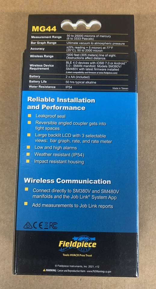FIELDPIECE WIRELESS VACUUM GAUGE MG44 | eBay