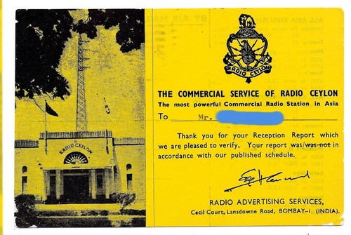 QSL Radio Ceylon Advertising Services Bombay India 1968 Classic card ...