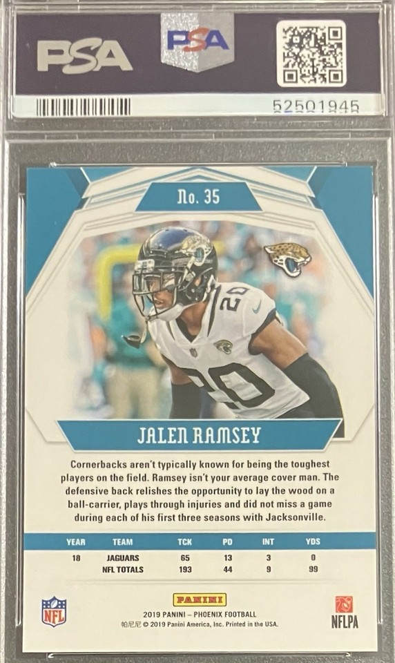 JALEN RAMSEY WHITE SPARKLE 2019 PANINI PHOENIX WHITE SPARKLE SSP PSA 8 ...