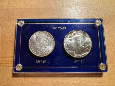 1887 & 1987 U.S. Silver Dollars 100 Years Coin Set Capital Holder Morgan Eagle | eBay