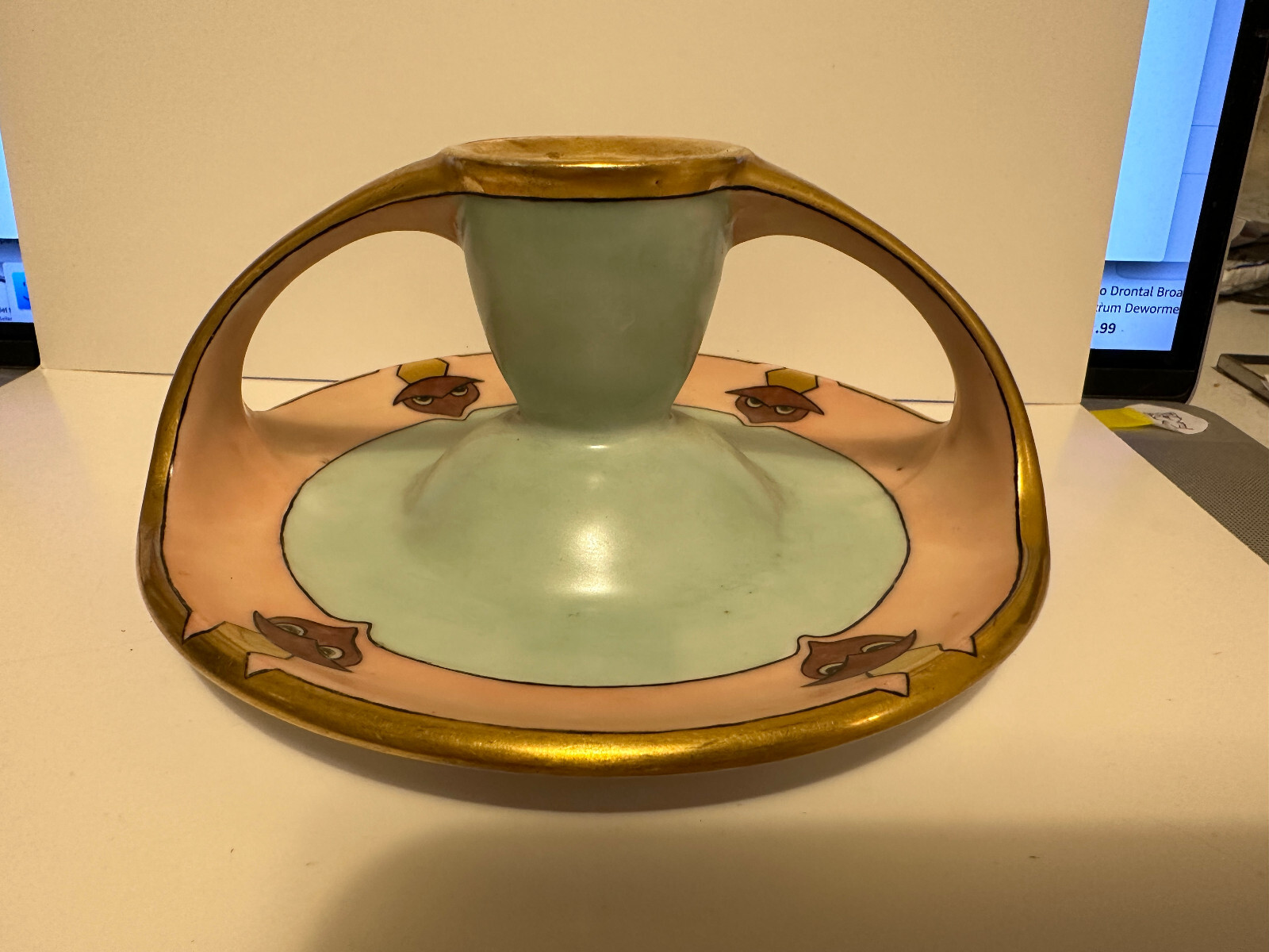 Art Deco Candle Holder, Angry Faces, Loopy Handles, Hand Painted. | eBay