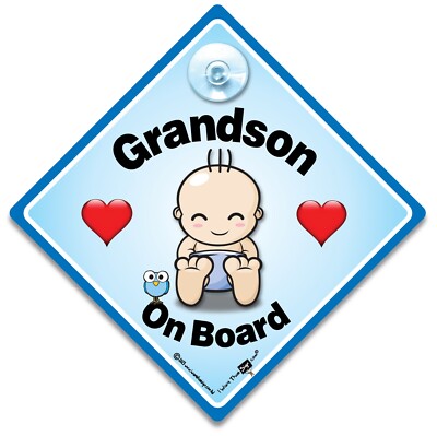 Grandson On Board Car Sign, Baby Boy Car Sign, Suction Cup Baby On ...