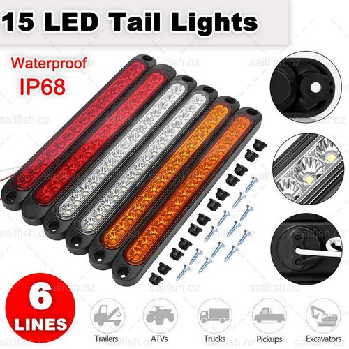 6X 15 LED Tail Lights Brake Indicator UTE STOP Reverse Slim Strip ...