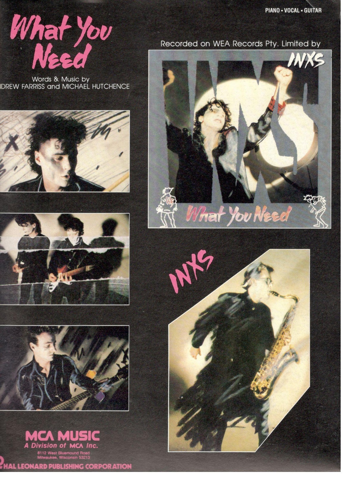 INXS "WHAT YOU NEED" SHEET MUSIC-PIANO/VOCAL/GUITAR-1986-VERY RARE-NEW ...