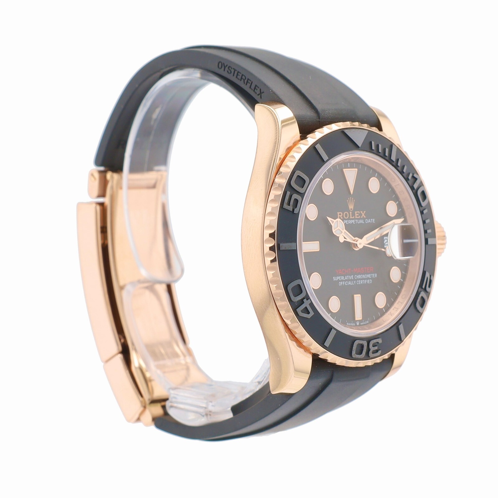 Rolex Yacht-Master 126555 18K Rose Gold Black Dial Oysterflex Unworn ...