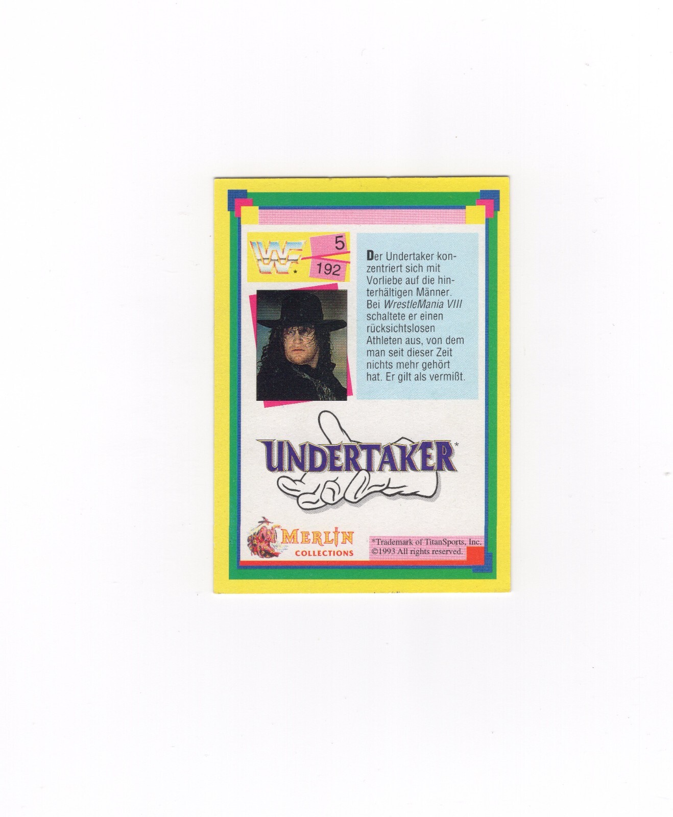 1993 Merlin WWF Wrestling Undertaker Trading Card #5 | eBay