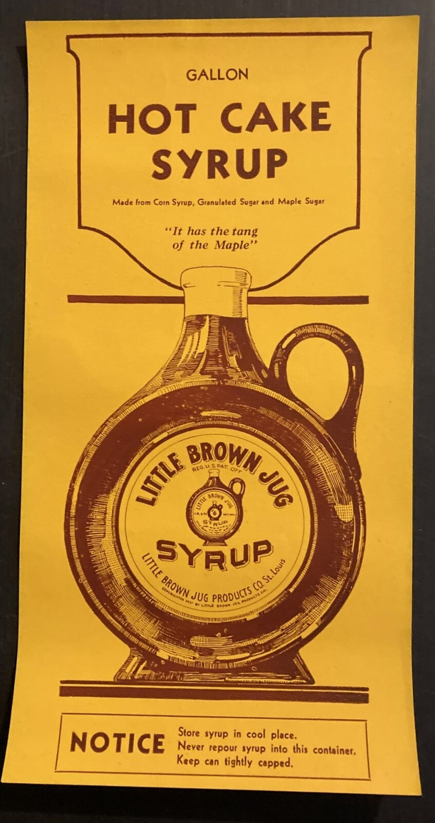 Vintage 1930's Little Brown Jug -HOT Cake SYRUP Paper Label "New Old ...