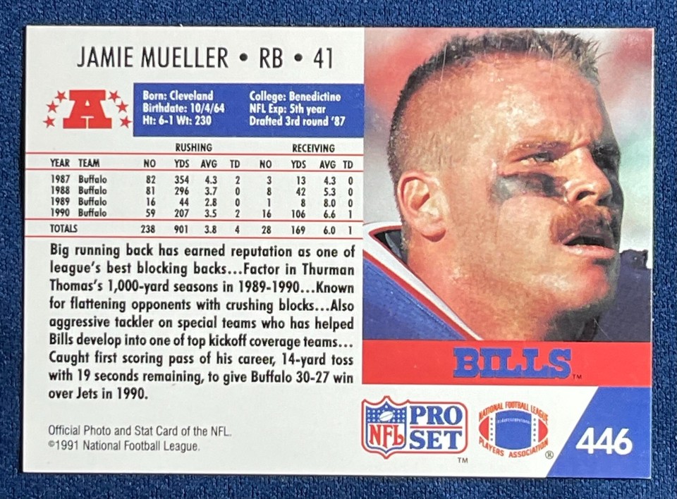 1991 PRO SET #446 JAMIE MUELLER (BUFFALO BILLS) FOOTBALL CARD | eBay