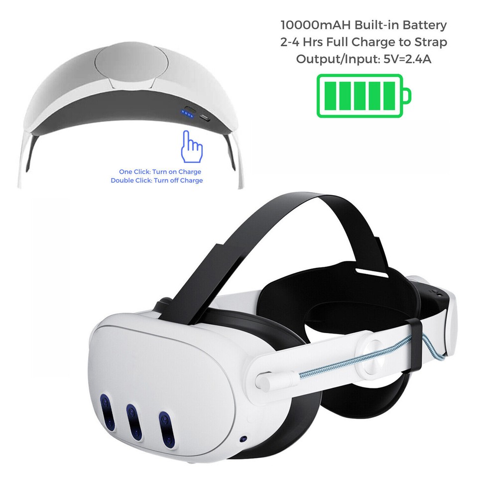 For Meta Quest 3 VR Headset w/ 10000mAh Battery Pack Power Bank Elite ...
