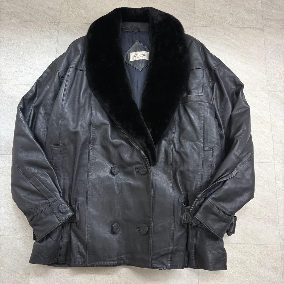 CELINE Vintage Lamb Leather Jacket Black M Boar Carriage Logo Trionf ...