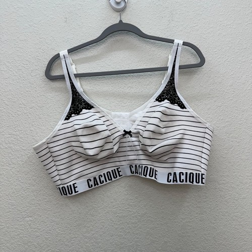 Cacique Unlined Full Coverage No Wire Black White Stripe Bra Womens ...