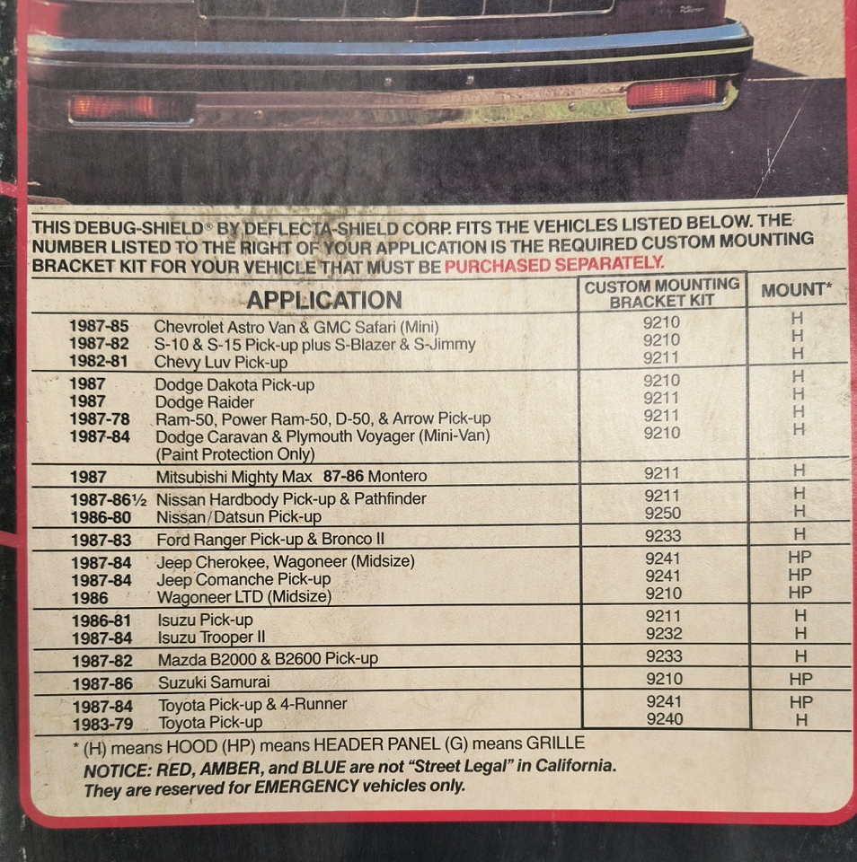 NOS Deflecta-Shield 9500 CC 48" Universal Clear Mini Truck Bug Shield ...
