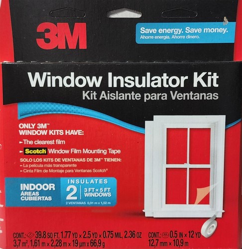 3M Scotch Indoor Window Insulator Film Kit for two 3ft x 5ft Windows ...