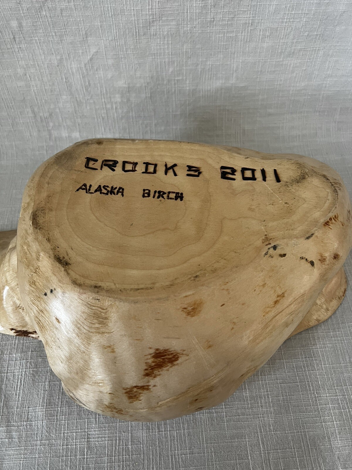 Birch Burl Wood Bowl Handcrafted Carved Alaska 2011 Signed 16” x 11” x ...