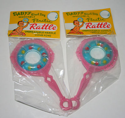 Vintage Pink Baby Rattle Plastic Set NOS MIP 1960s Hong Kong NOT FOR ...
