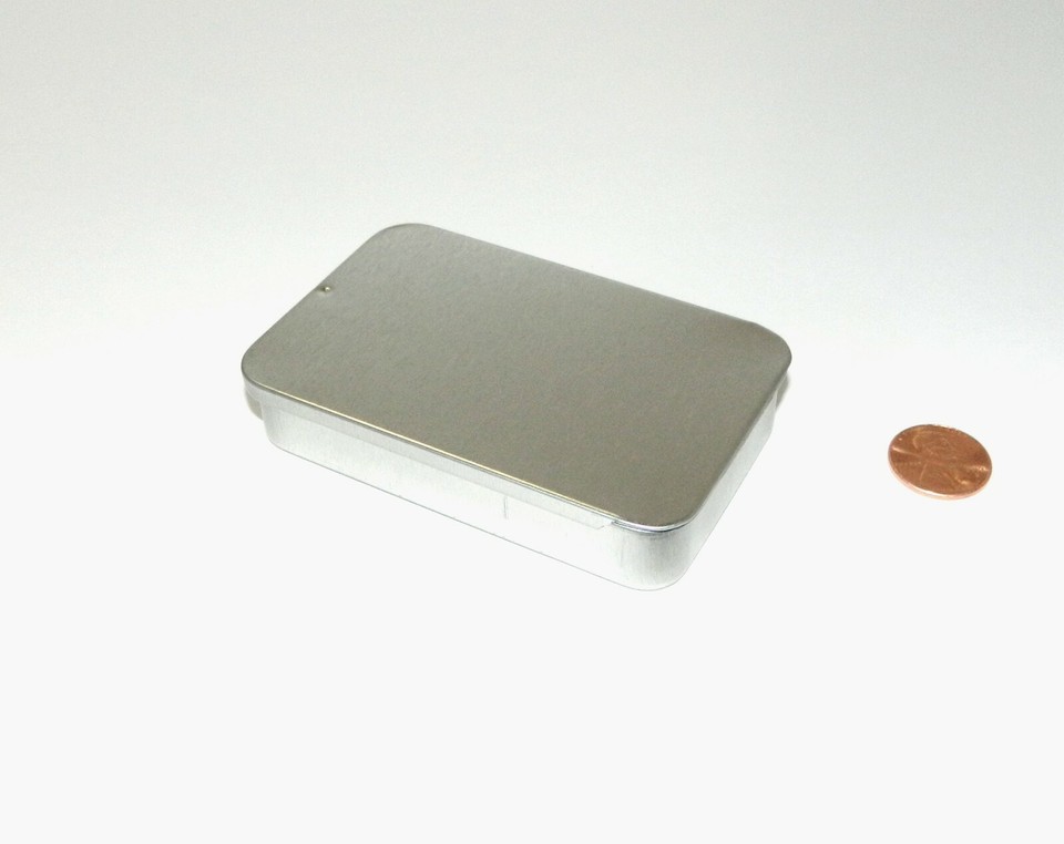 3 3/8 x 2 1/8 x 5/8 in Shallow Rectangular Slide Top Lid Tin Box ...