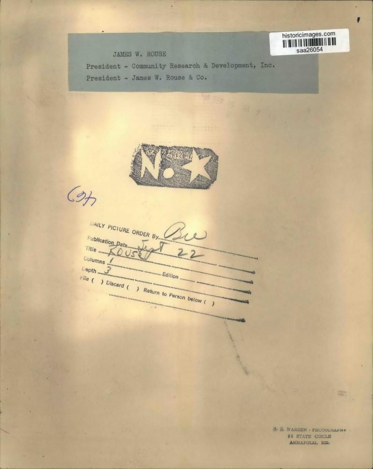 1969 Press Photo James W. Rouse, President, James W. Rouse & Co ...