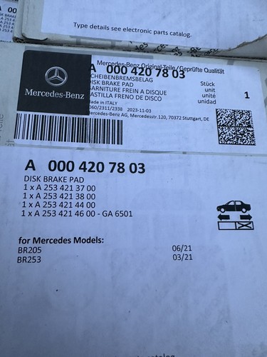 GENUINE MERCEDES BENZ REAR BRAKE PADS A0004207803, A 000 420 78 03 ...