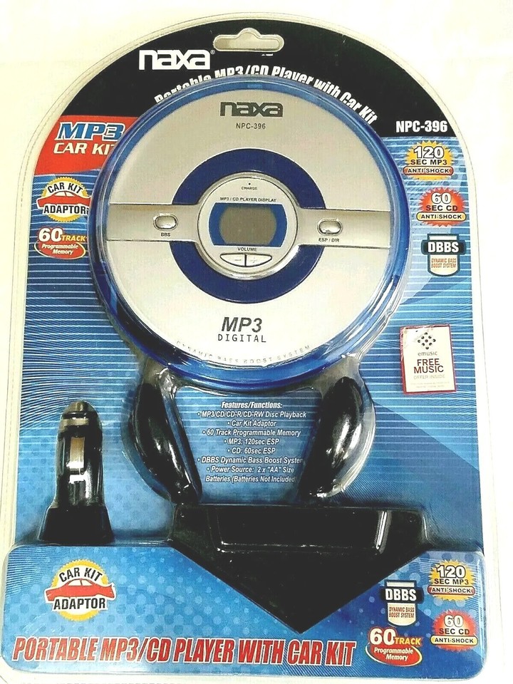 Naxa "Y2K" Retro Blue/Silver Portable MP3/CD Player Combo w/Car Kit New ...
