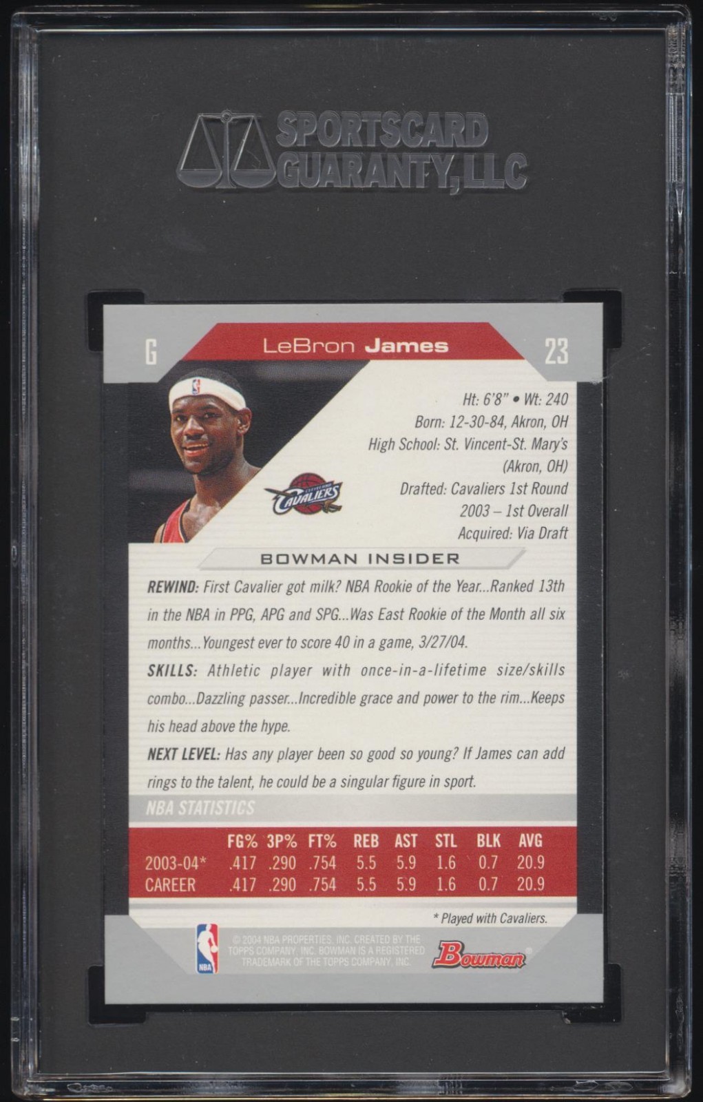 2004 Bowman Prospects Lebron James #23 - - - SGC 100 PRISTINE ...