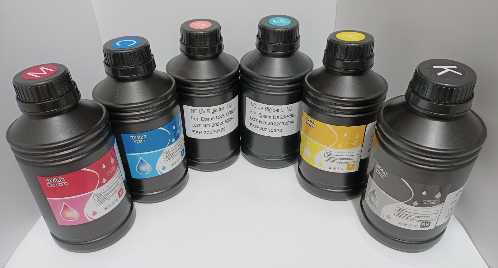6 x 500ML Led UV Curable ink for Flatbed Printer L800 L1800 R1390 R1400 ...