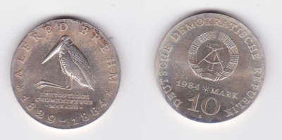 DDR Gedenk Münze 10 Mark Alfred Brehm 1984 Stempelglanz Silber (128828 ...