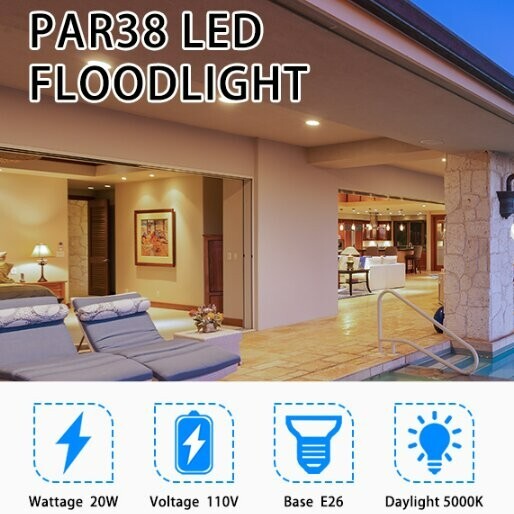 2 Pack LED Outdoor Flood Light Bulbs,Dimmable 20W,5000K Daylight 1800 ...