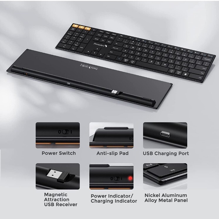 Left-Handed Wireless Keyboard Bluetooth 2.4G Ultra-Thin Rechargeable ...