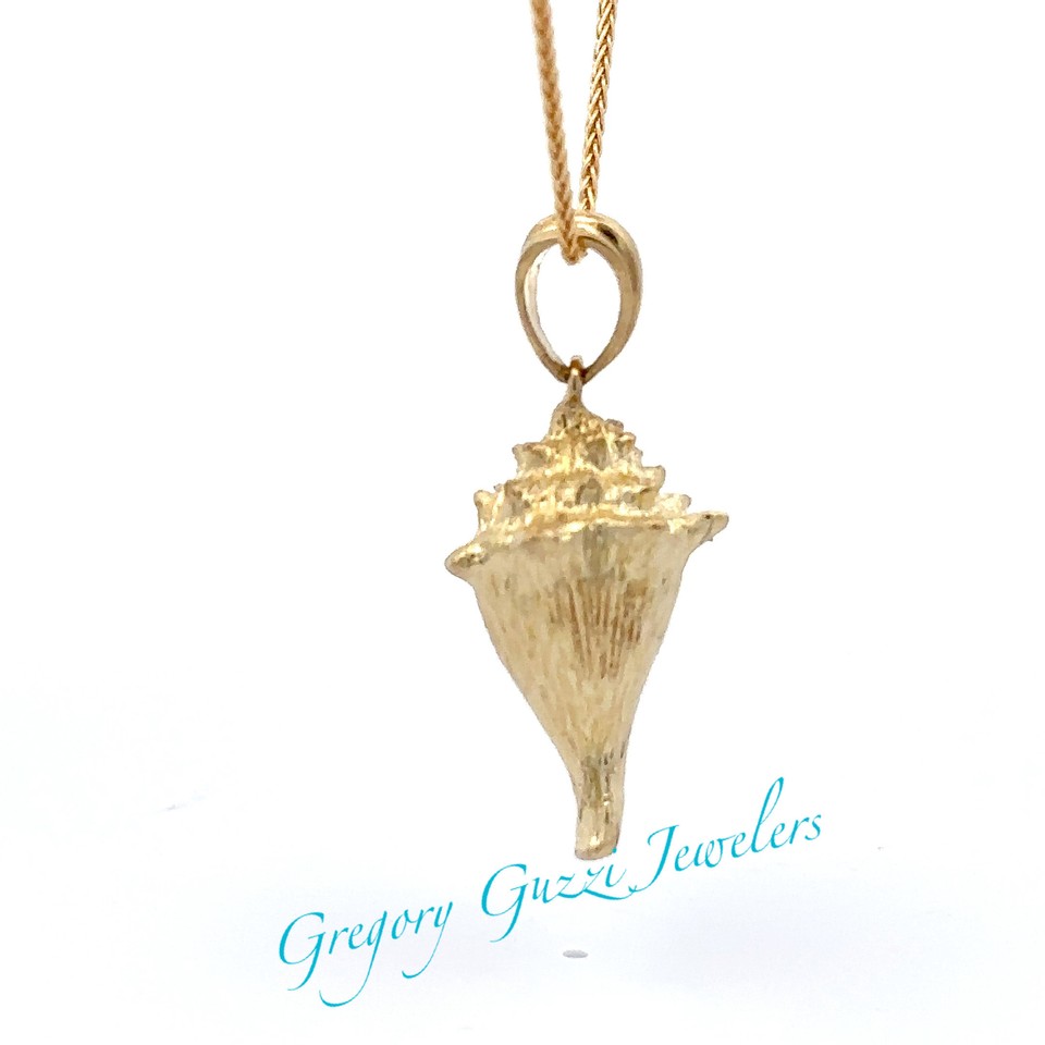 14kt gold 3D 28MM Conch Shell pendant with porcelain | eBay