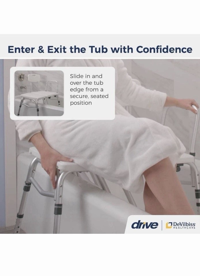 Drive Medical Splash Defense Tub Transfer Bench With Curtain Protection ...