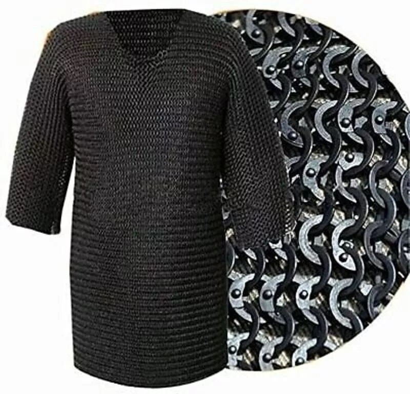 Medieval Chainmail Shirt Half Sleeve Mild Steel Flat Riveted Ring ...