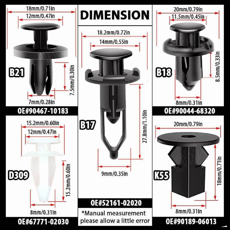 120PCS Clips & Pins Fender Liner & Bumper Cover Retainer Rivets For ...
