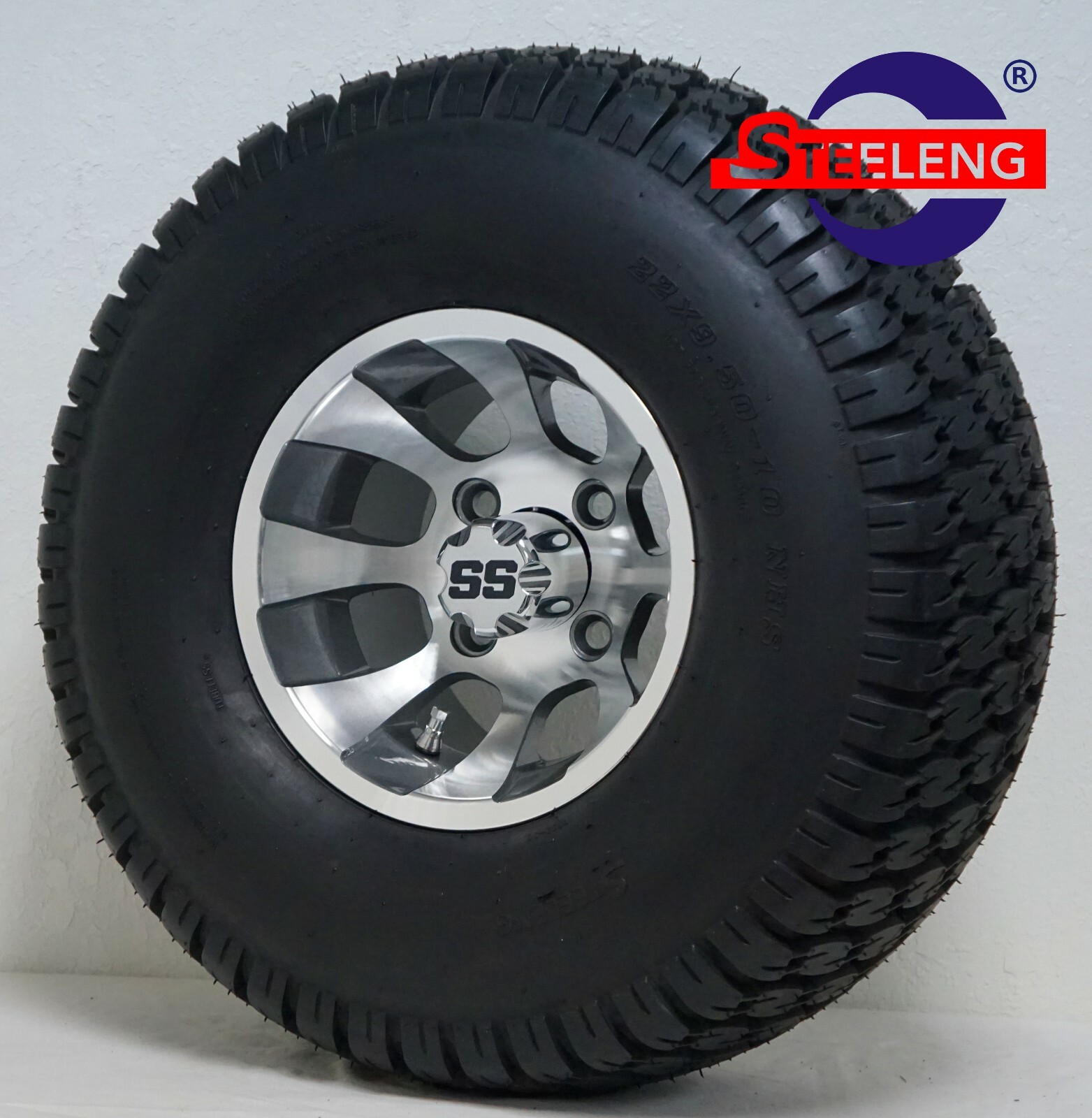 GOLF CART 10x7 GUNMETAL REVOLVER WHEELS and 22x9.5-10 TURF/STREET TIRES ...