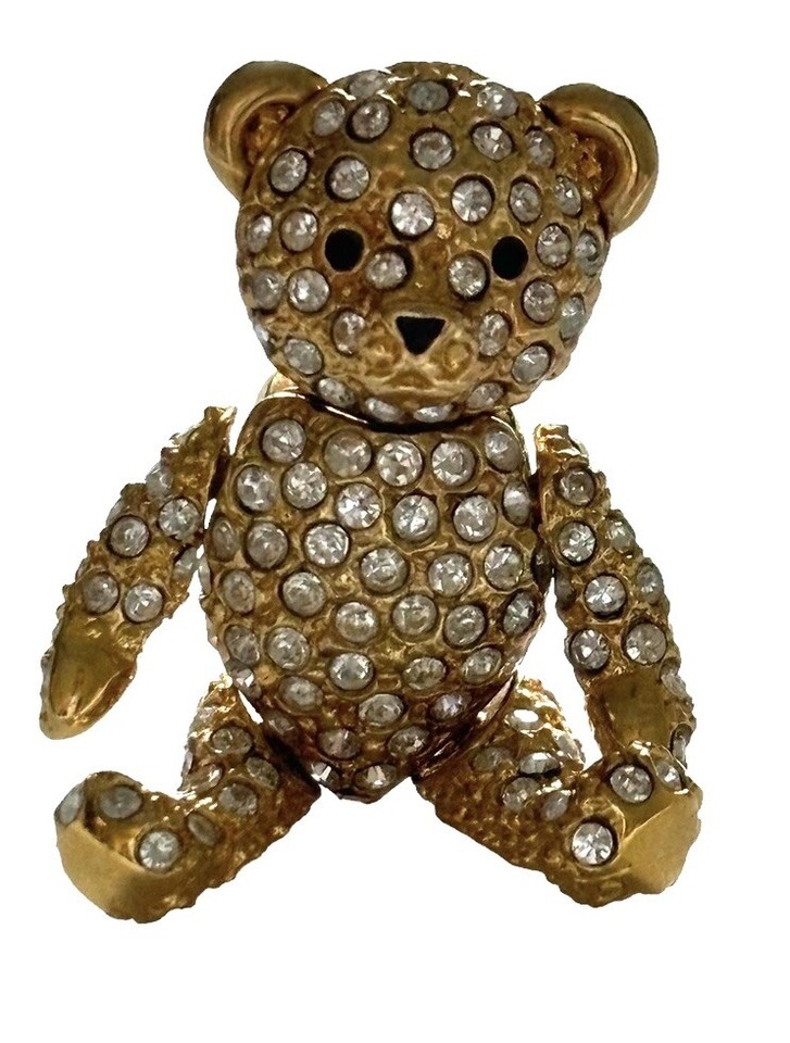 Gold Rhinestone Jointed Teddy Bear Pin Articulated Teddy Bear Brooch ...
