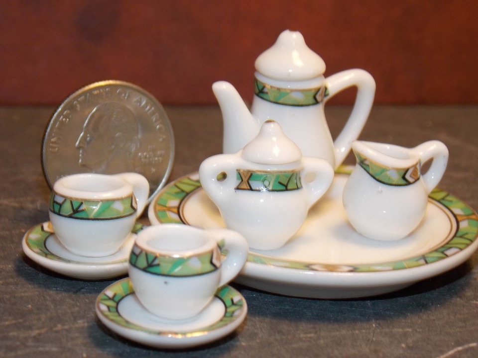 Dollhouse Miniature Tea Set 8p Teapot Plates 1:6 Barbie scale B14 ...