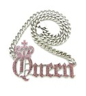 WOMEN'S ICED BLING PINK CROWNED QUEEN PENDANT & 18" CUBAN CHOKER CHAIN ...