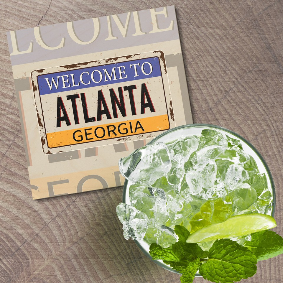 Atlanta City Georgia State USA Grunge Retro 4'' X 4'' Square Wooden ...