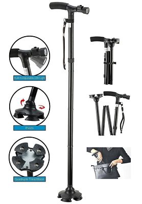 LED WALKING STICK WITH LIGHT ALUMINIUM HEAVY DUTY CANE TORCH FOLDABLE ...