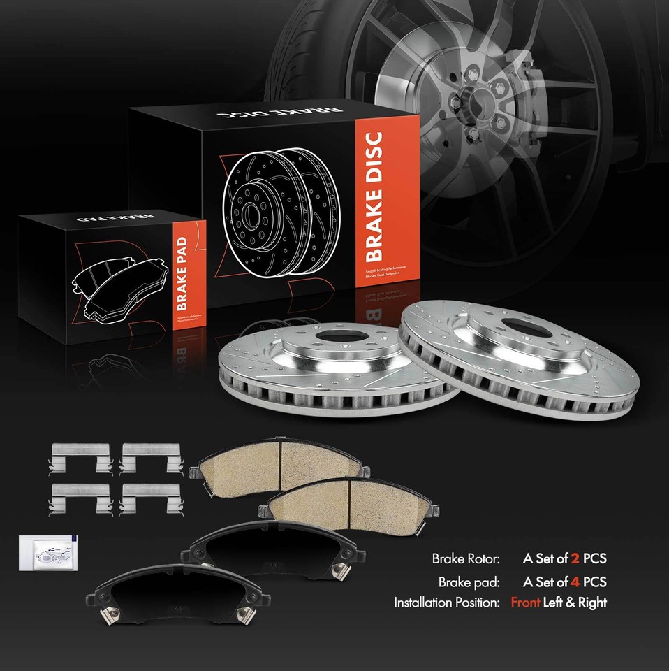 6Pcs Front Drilled Brake Rotor & Ceramic Brake Pad for Cadillac CTS STS ...