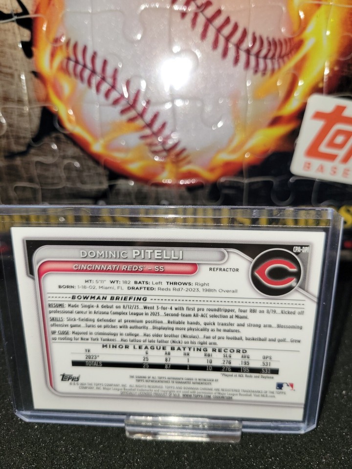 2024 Bowman Chrome Dominic Pitelli 1st Refractor Auto #/499 Cincinnati ...