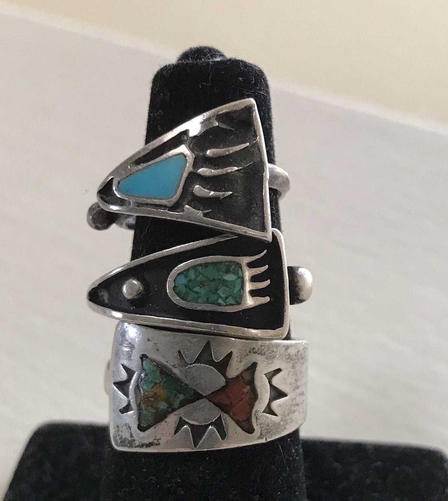 3 VTG Sterling silver Native American Turquoise Cora… - Gem