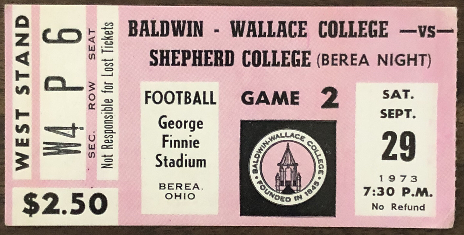 Baldwin Wallace College vs Shepherd College Football Ticket Stub 9/29 ...