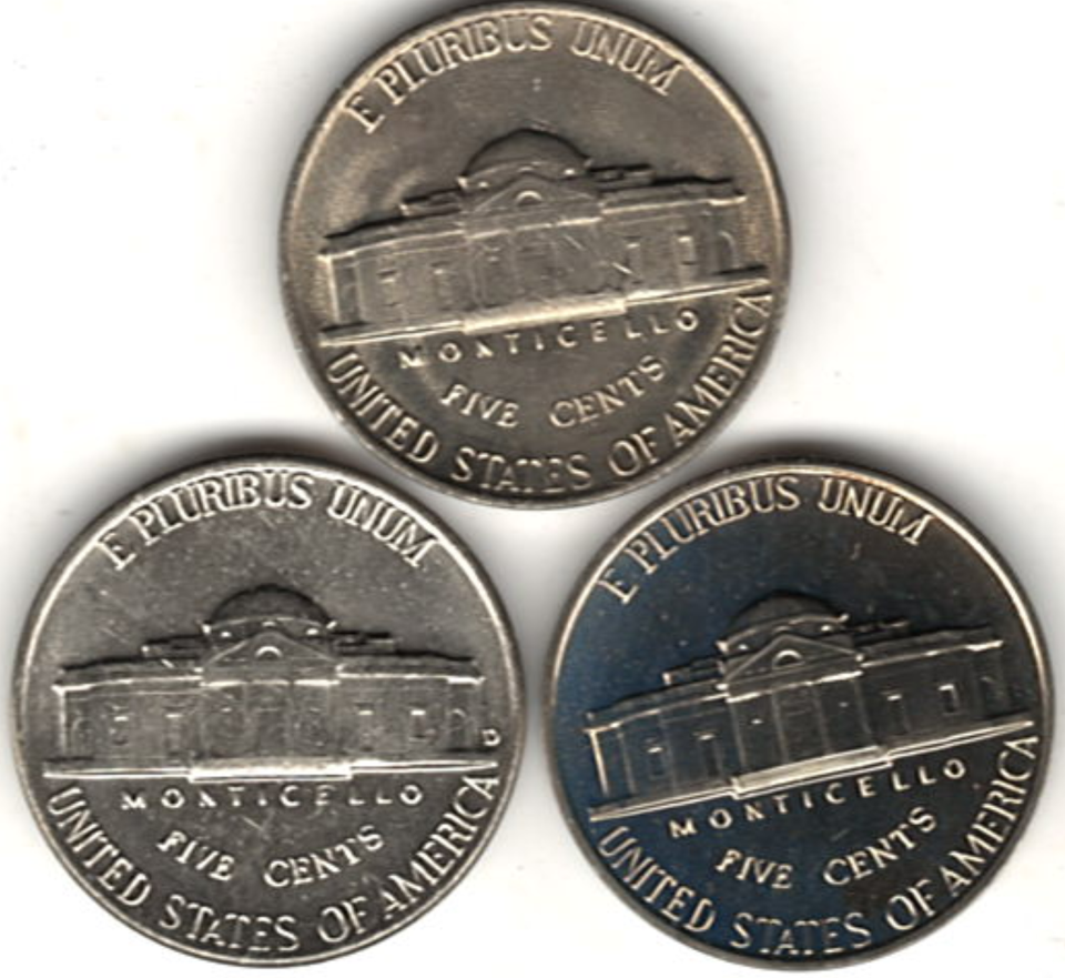 1963 P , D AND PROOF JEFFERSON NICKEL SET IN BU AND PROOF (3 COINS) stk ...