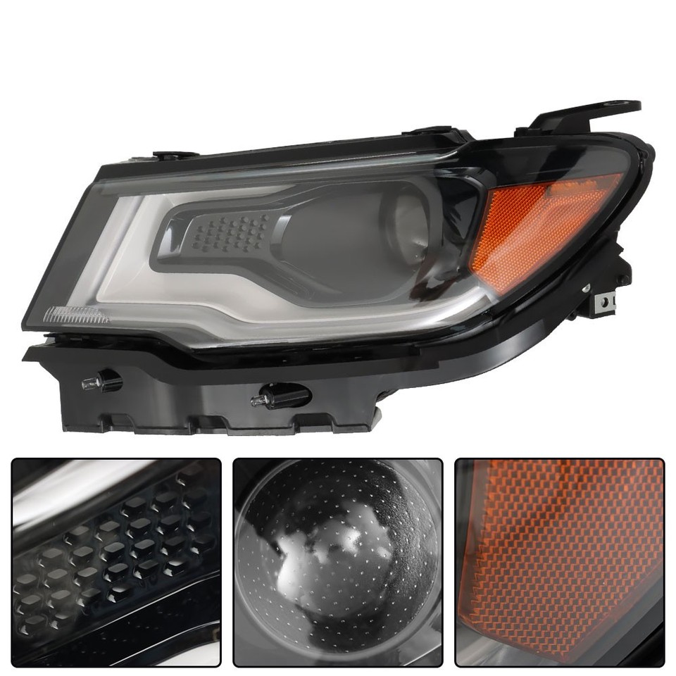 Headlights Headlamps Black For Jeep Compass 2017-2021 HID/Xenon LED DRL ...